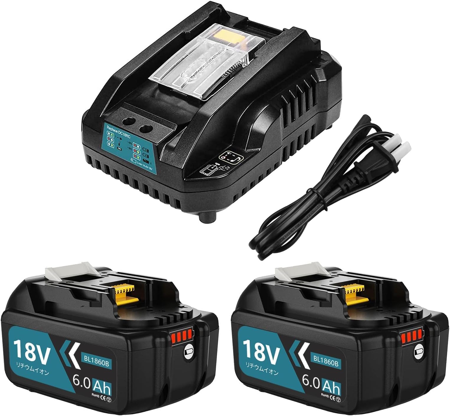 Amazon.co.jp: VANKO 互換 マキタ 18v バッテリー BL1860B 6000mAh大容量 2個付き マキタ 18v ...