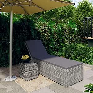 Garden Chaise Lounge Chair, Sunbed with Cushion and Tea Table, All ...