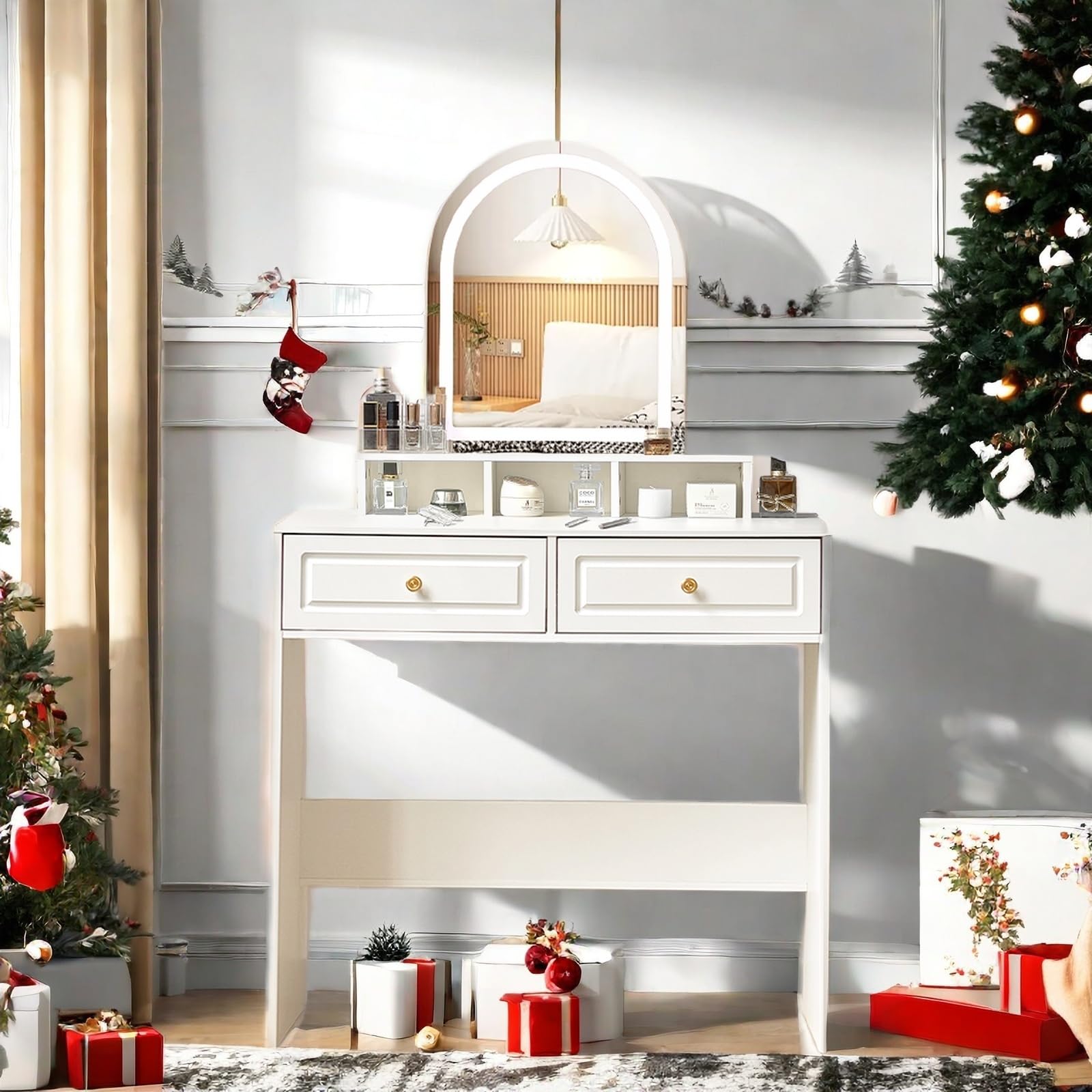 Amazon.com: JanflyHome Small Vanity Desk - Makeup Vanity Table with ...