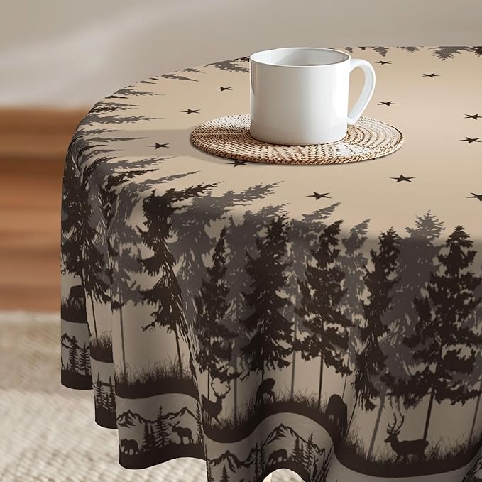 Amazon.com: Imiss Rustic Bear Deer Round Tablecloth 60 Inch Forest Wild ...