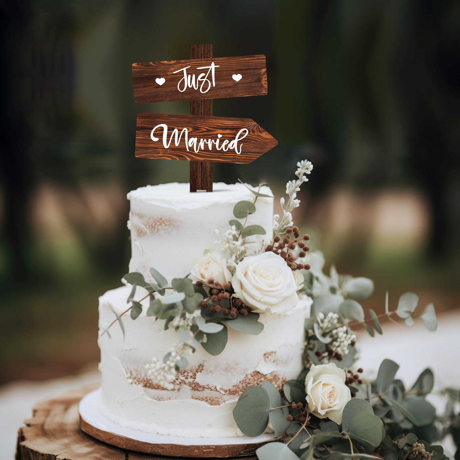 Amazon.com: Party to Be Rustic Just Married Wedding Cake Topper in Wood ...
