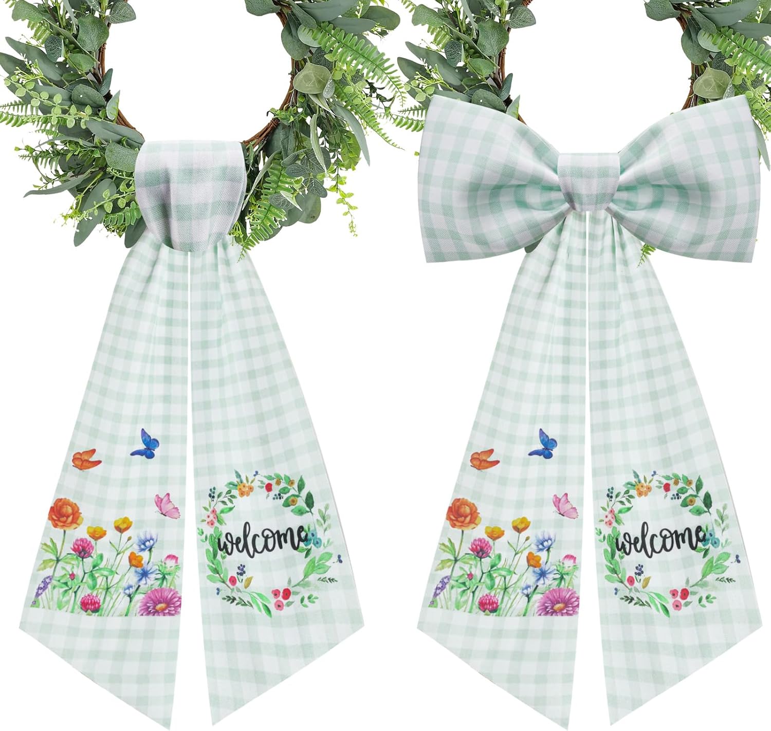 Amazon.com: Yicentdp 2 Pcs Floral Wreath Sash, Gingham Plaid Wreath ...