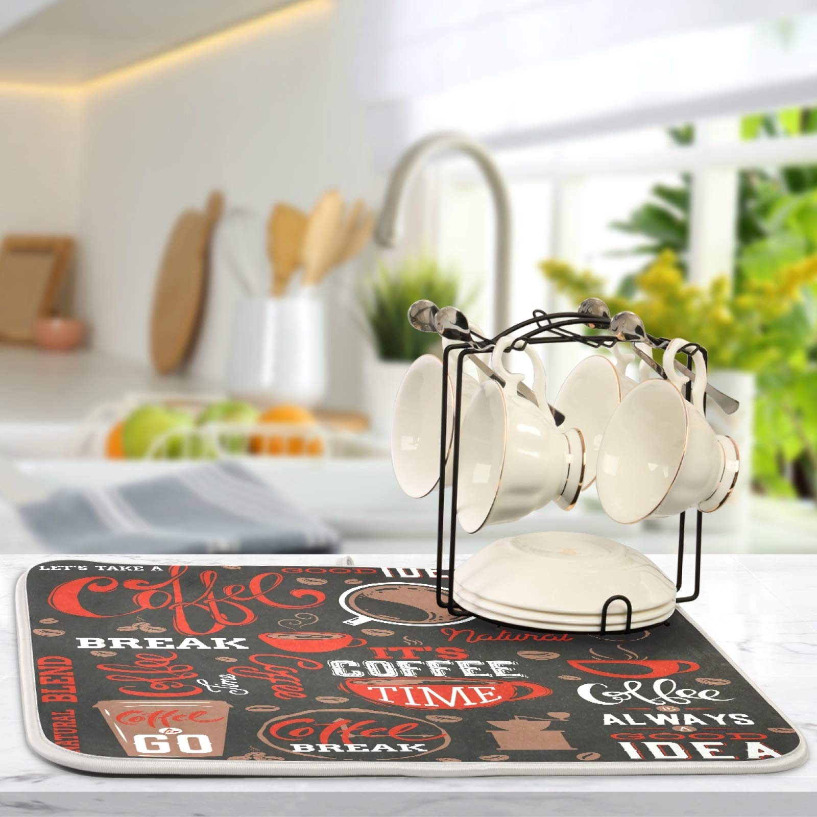 Coffee Theme Beans Dish Drying Mat for Kitchen Counter 16 x 18 Inch ...