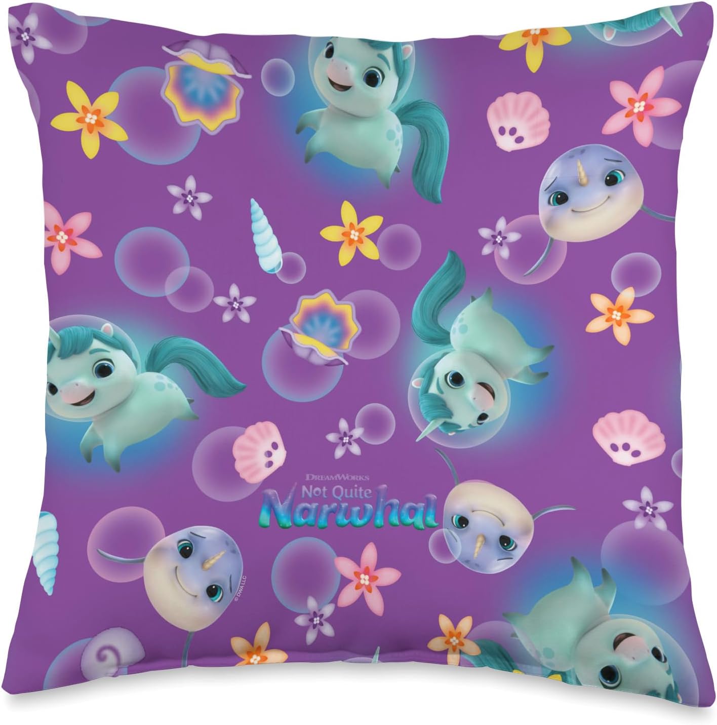 Amazon.com: DreamWorks Not Quite Narwhal Kelp and Scallop All Over Print Throw Pillow : Home ...