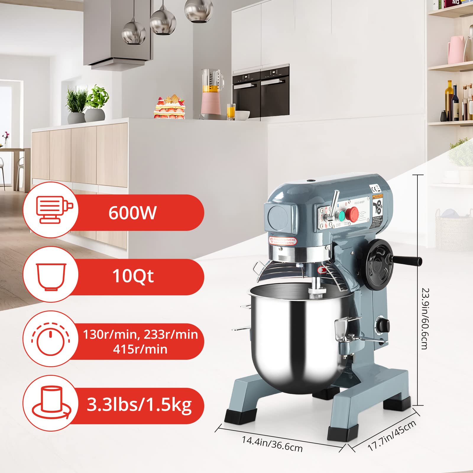 Garvee Stand Food Mixer 10QT, 450W Commercial Food Mixer with Stainless ...