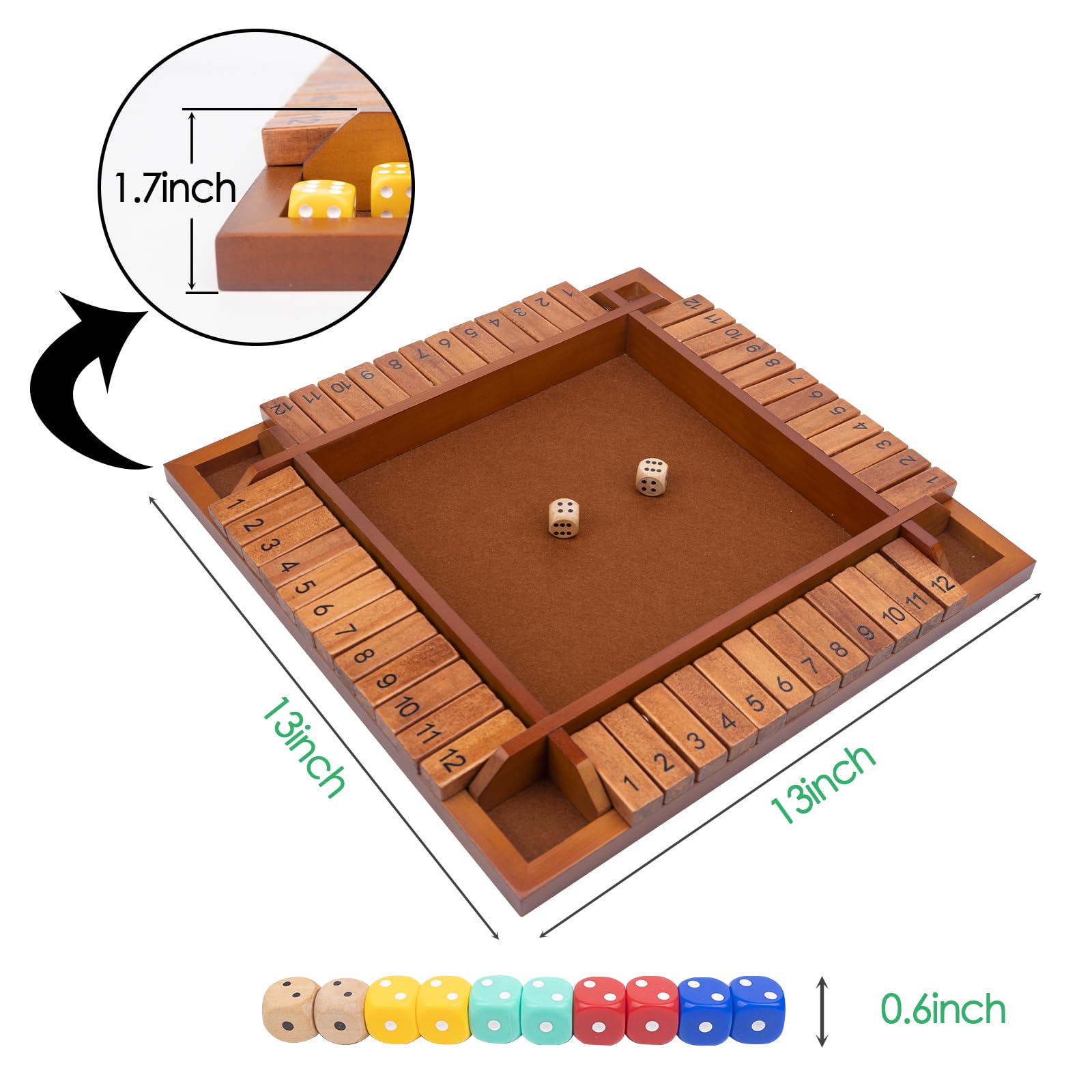 Snapklik.com : Shut The Box Dice Game,Wooden 12 Numbers Dice Game ...