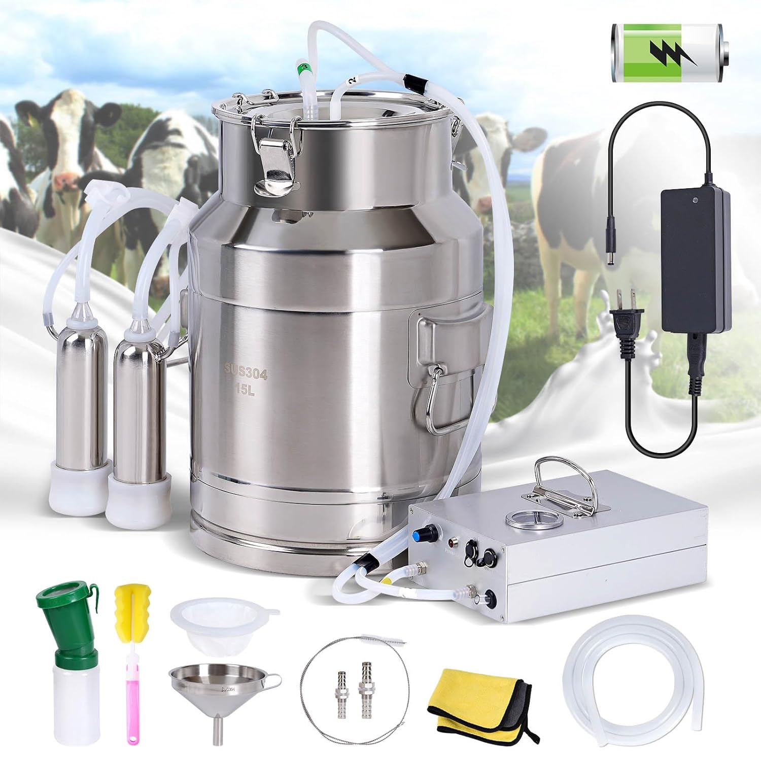 Amazon.com: ZHEQOGZH 15L Rechargeable Cow Milker Machine Electric Pump ...