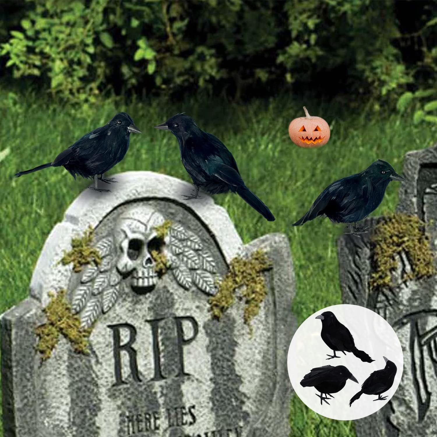 FullGen 3 Pack Halloween Crows Artificial Feathered Crows Realistic ...