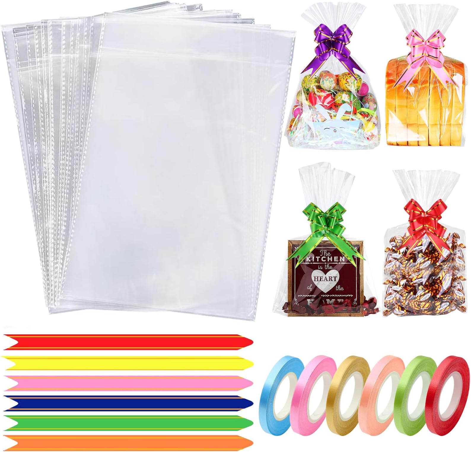 Cellophane Bags Pack of 100 (6 x 10 Inches) Food Safe Cookie Bags with ...