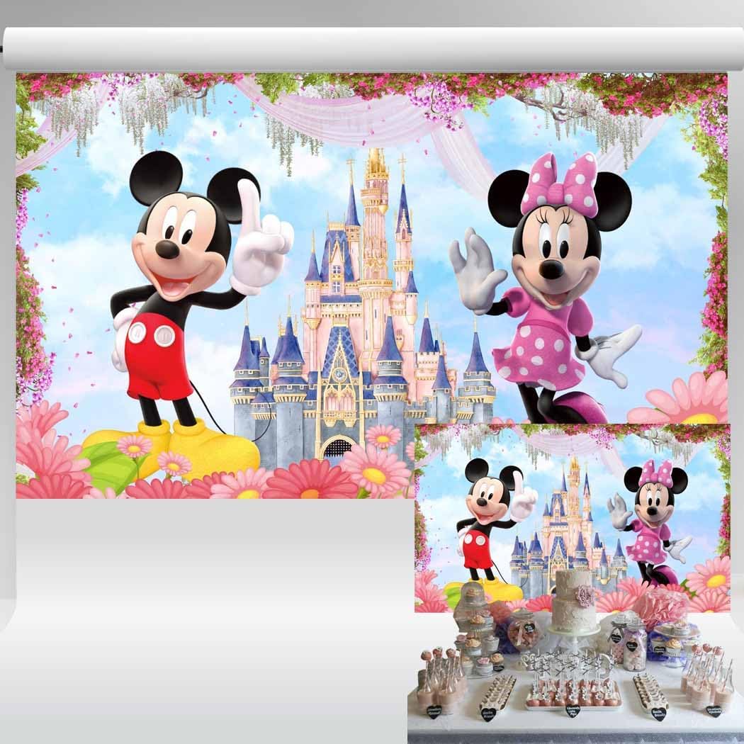 Amazon.com : Mickey and Minnie Spring Backdrop Watercolor Castle Pink ...