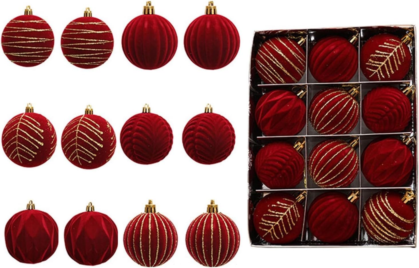 Amazon.com: 12PCS 6CM Velvet Christmas Ornaments Balls, Flocked ...
