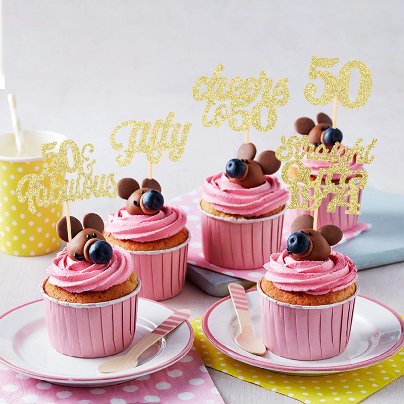 Glitter Cupcake Toppers Pack Of 12 Glitter Gold 50th Birthday Cake ...