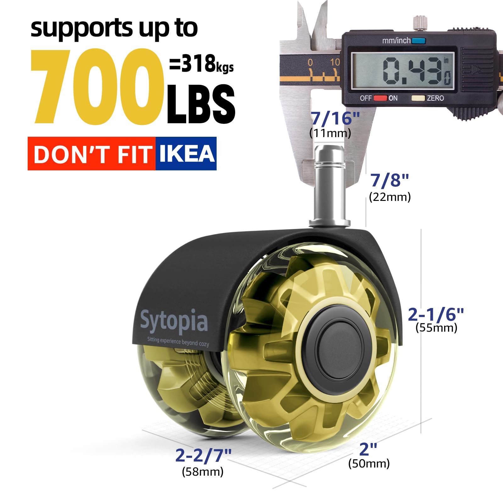 Snapklik.com : Office Chair Wheels, 2 Inch Rubber Rollers, Blade Style ...