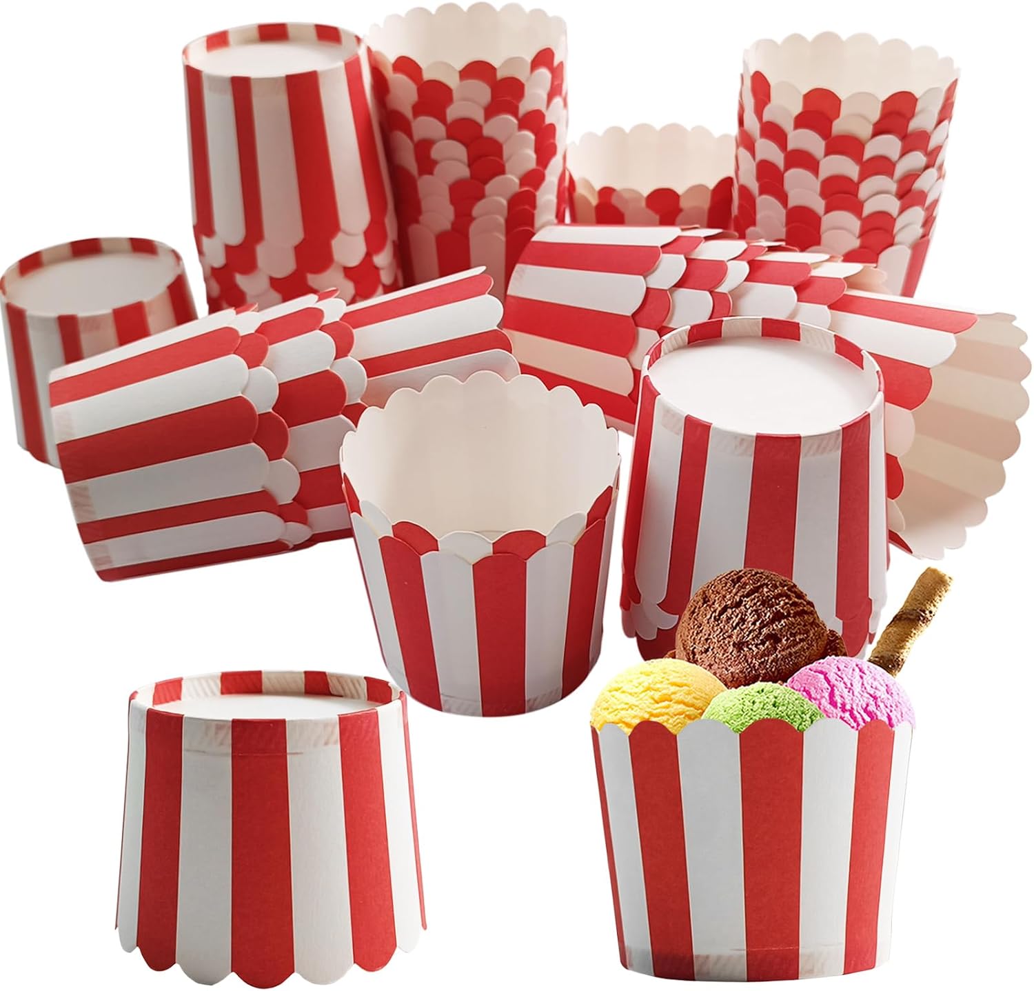 Amazon.com: EaciTown 50 Pcs Mini Red Striped Baking Paper Cups ...