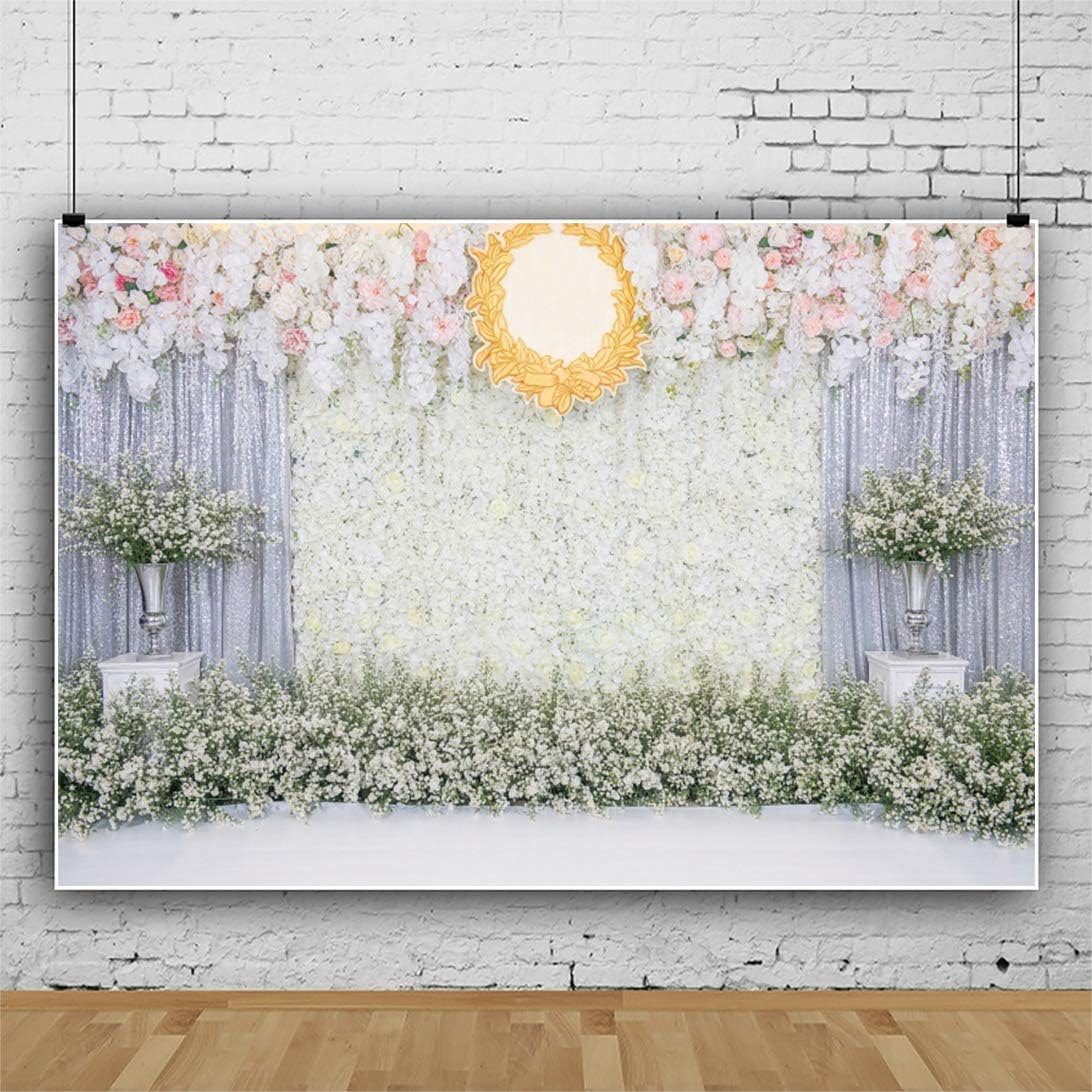 Renaiss 8x6ft Wedding Backdrop Curtain Banner Flower Bed White Pink ...