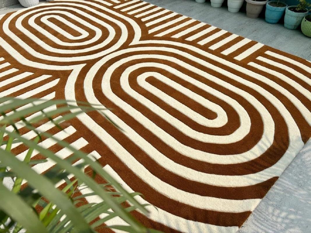 Buy HAMIYA HANDLOOM CARPET Hand Tufted Woollen Carpet High Low Design ...