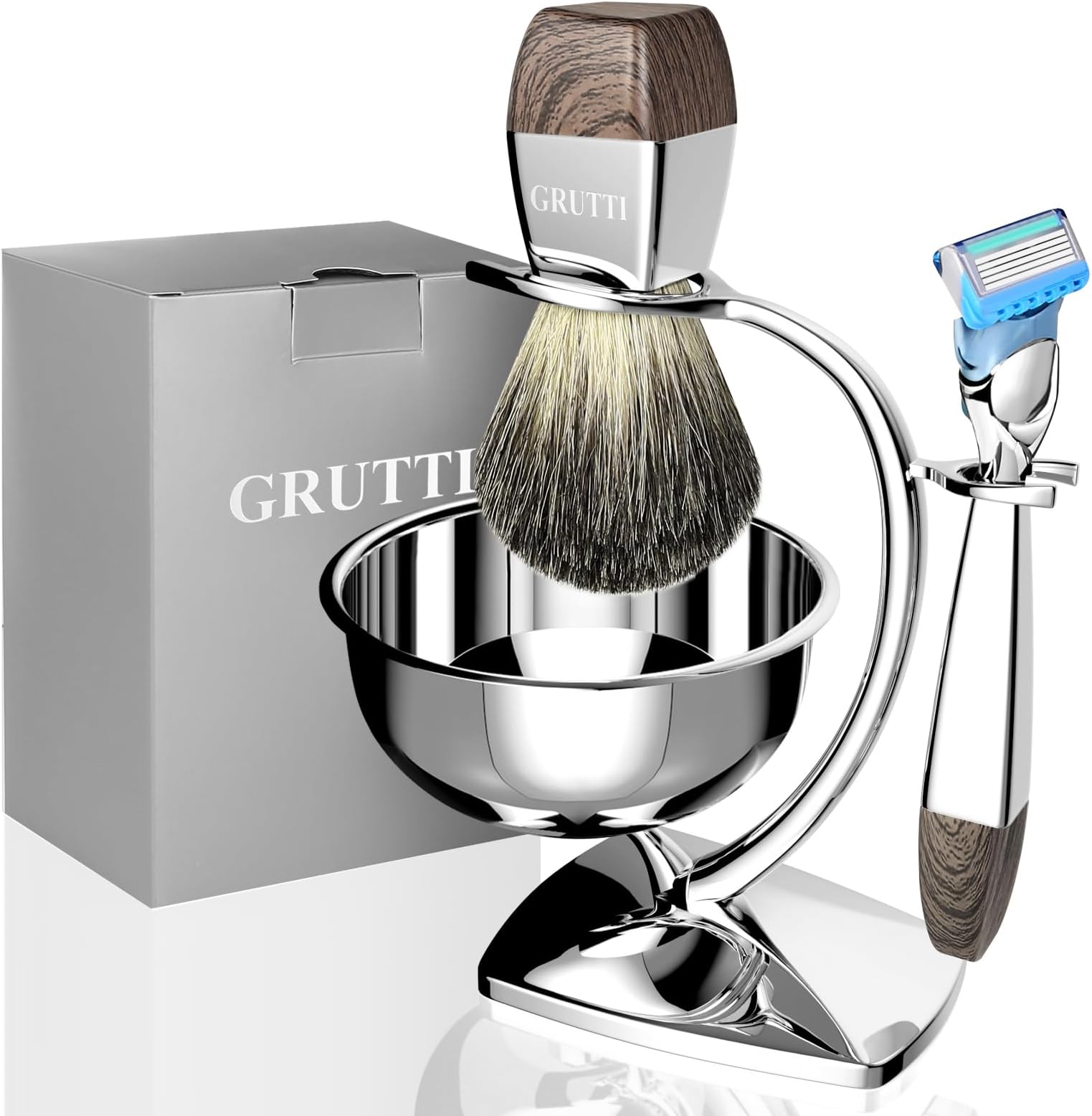 Amazon.com: GRUTTI Premium Shaving Brush Set with Luxury Badger Brush ...