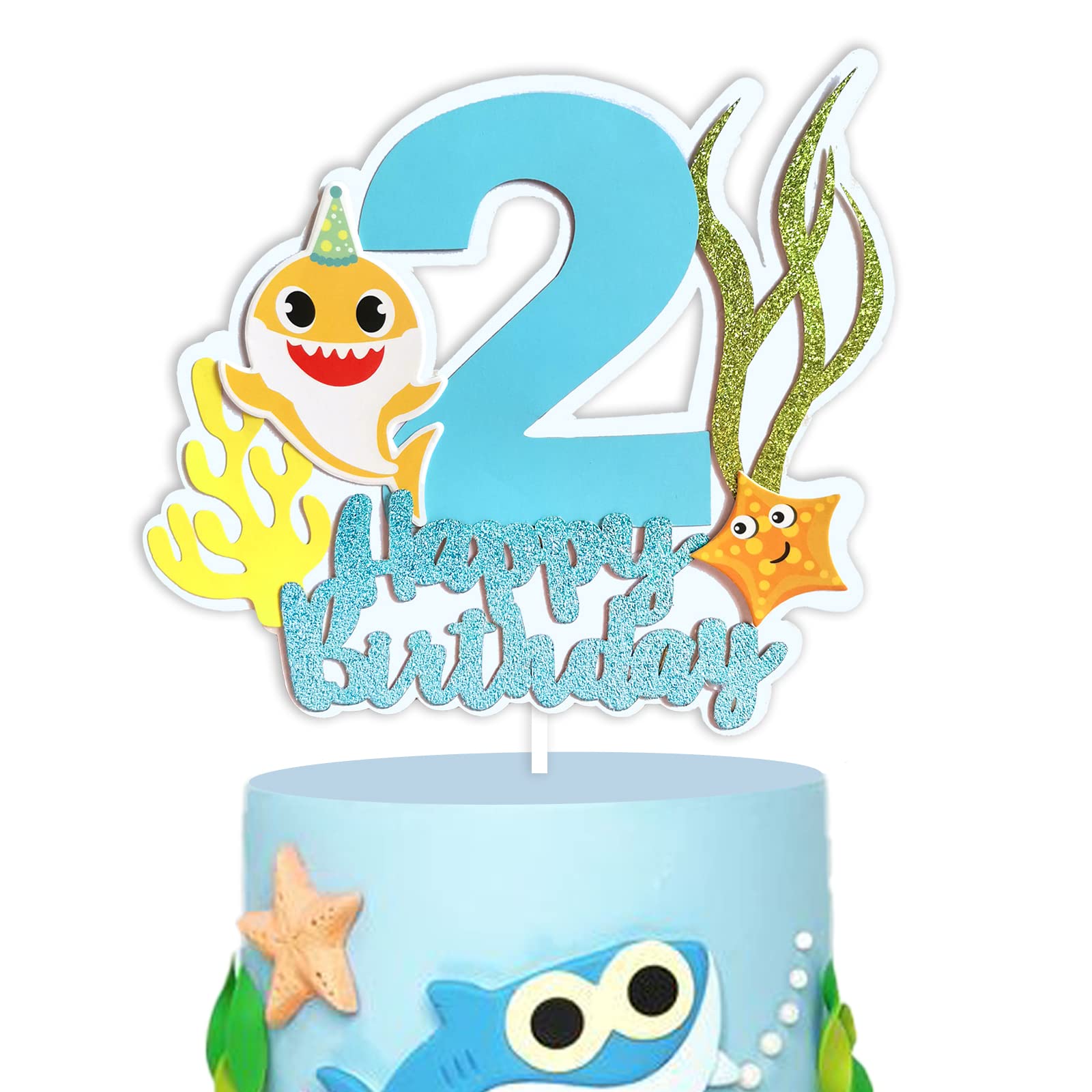 Buy Cute Shark Cake Topper 2 ,Shark 2nd Birthday Cake Topper ,Shark 2 ...
