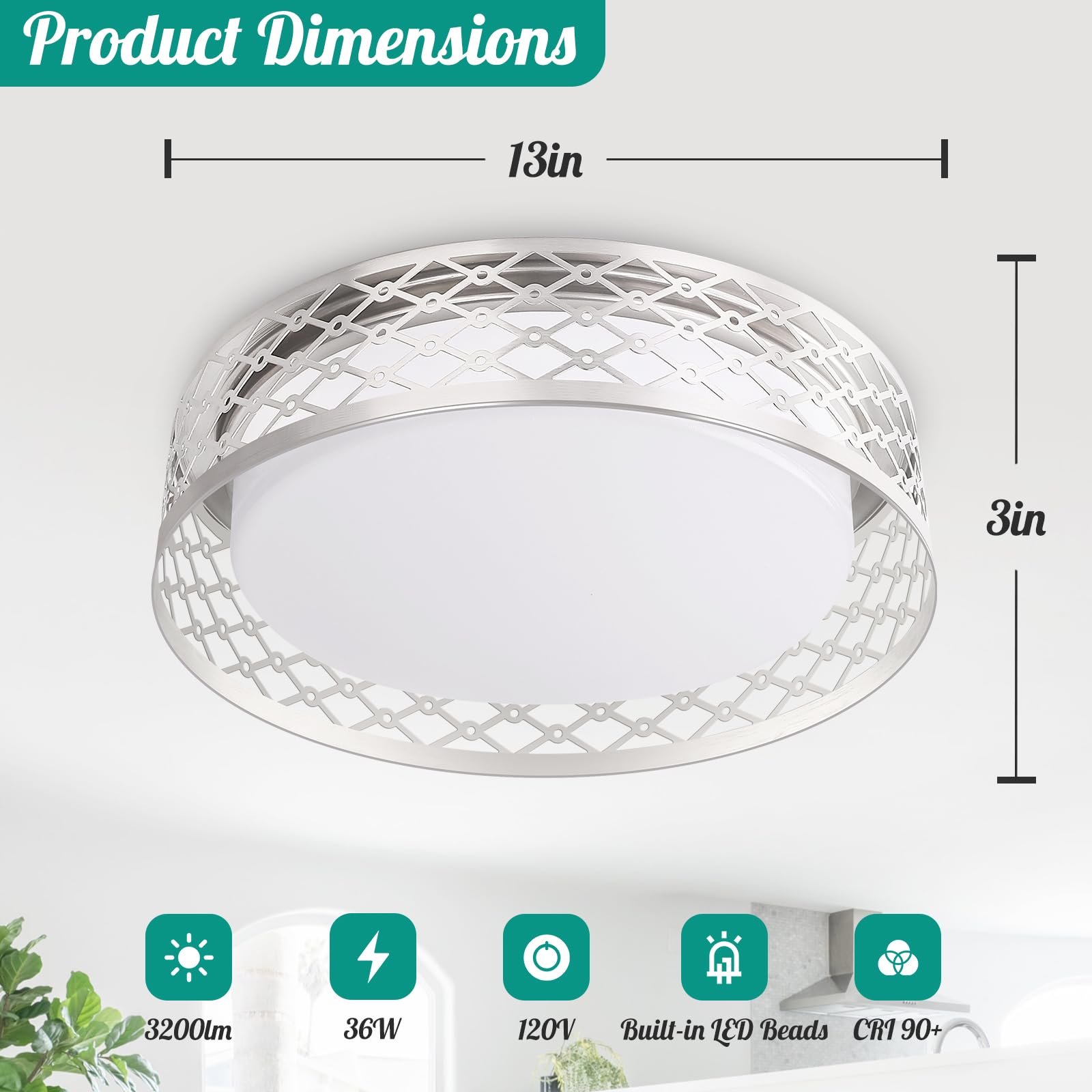 TOBUSA 5CCT Dimmable LED Ceiling Lights 36W, 13in 3200lm Super Bright ...