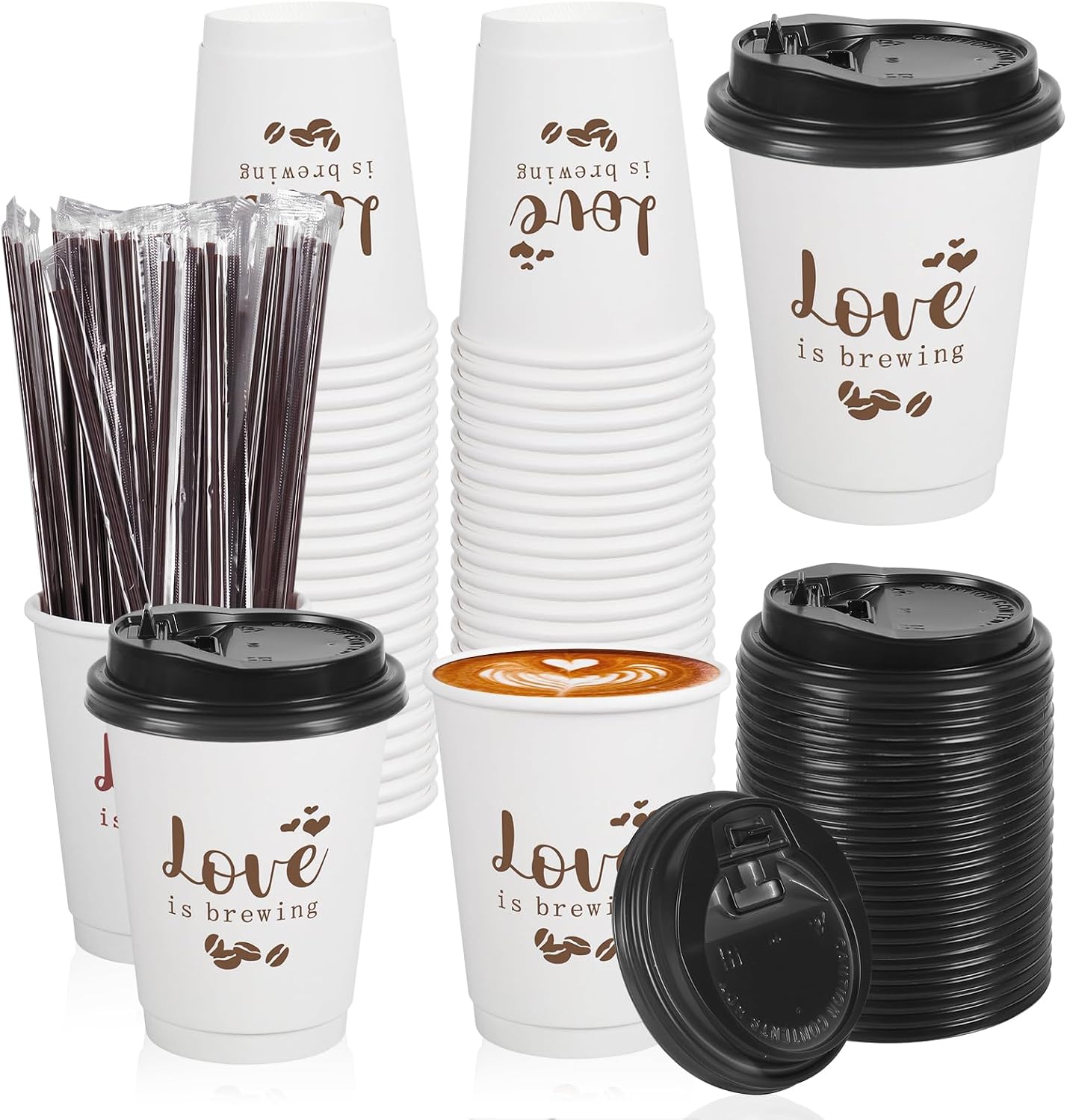 Amazon.com: JarThenaAMCS 50 Pcs Love is Brewing Disposable Coffee Cups ...