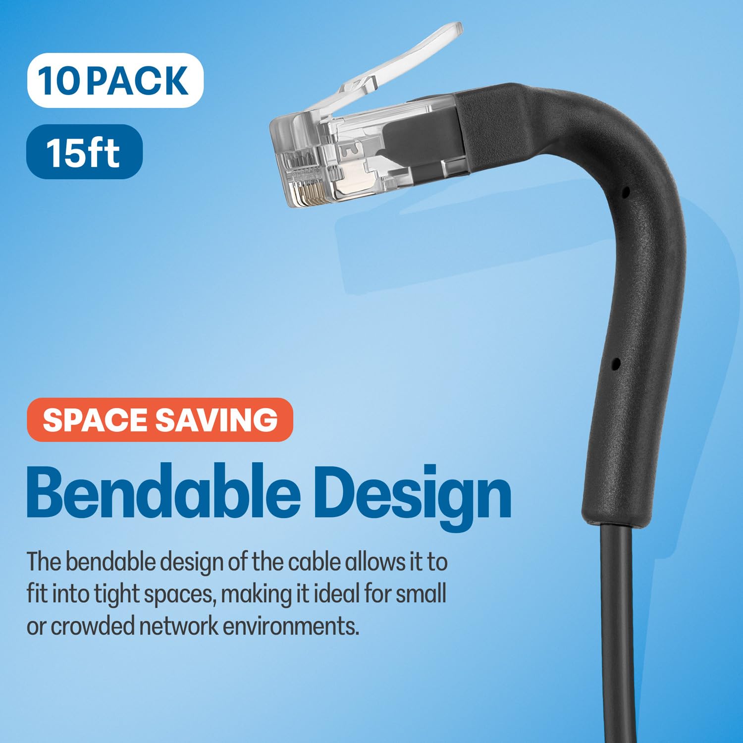 10-Pack Cat6A Ultra-Slim Patch Cables - Bendable Boot - High-Speed 10GB ...
