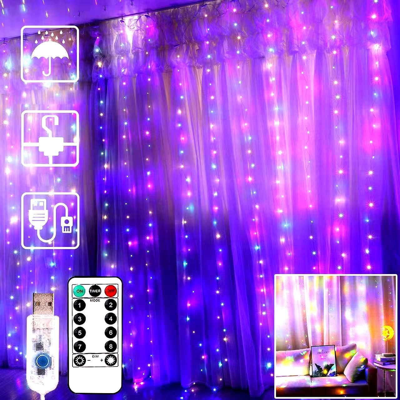 Amazon.com: Curtain Lights, String Lights Bedroom, 300 LED 9.8x9.8Ft ...
