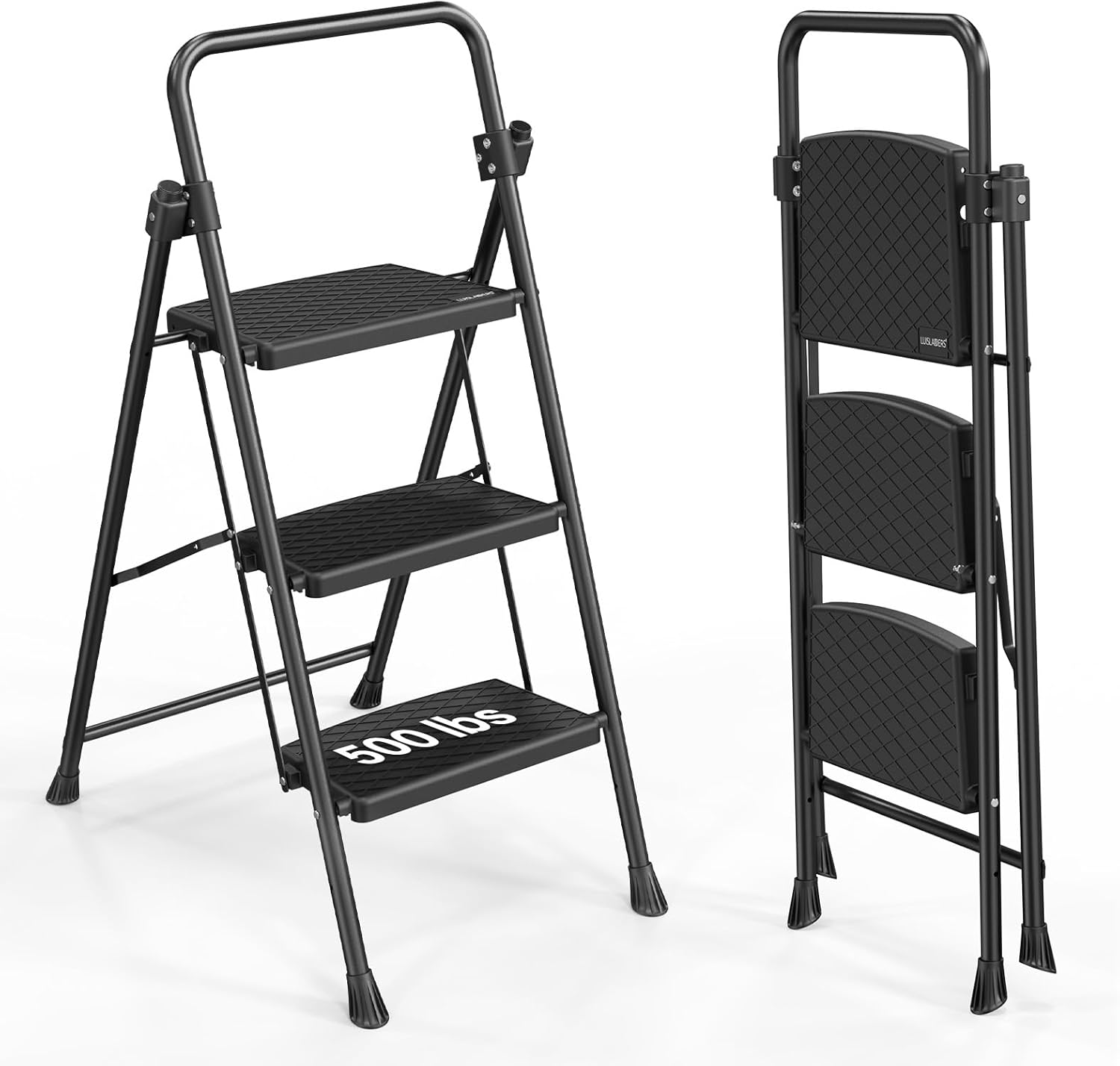 LUISLADDERS 3 Step Ladder, Folding Step Stool with Widened Anti-Slip ...