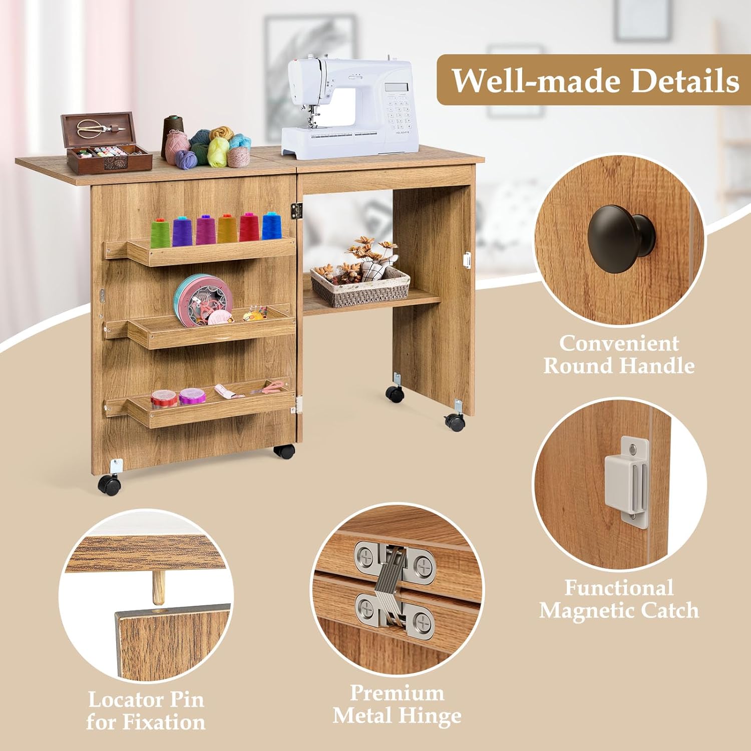 COSTWAY Folding Sewing Table, Multipurpose Craft Station Desk, Display ...