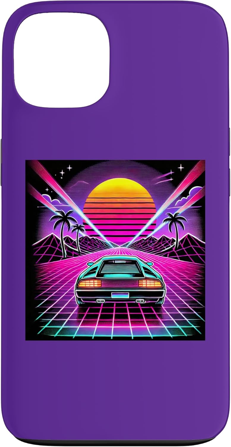 Amazon.com: iPhone 13 Retro 80s Futuristic Car Bright Sunset Sci-Fi ...