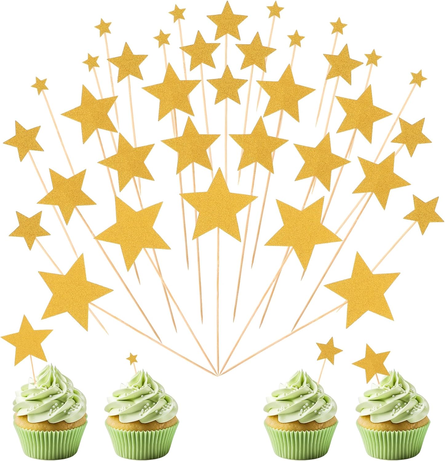 Amazon.com: 35 PCS Gold Star Cupcake Toppers Glitter Gold Star Toppers ...