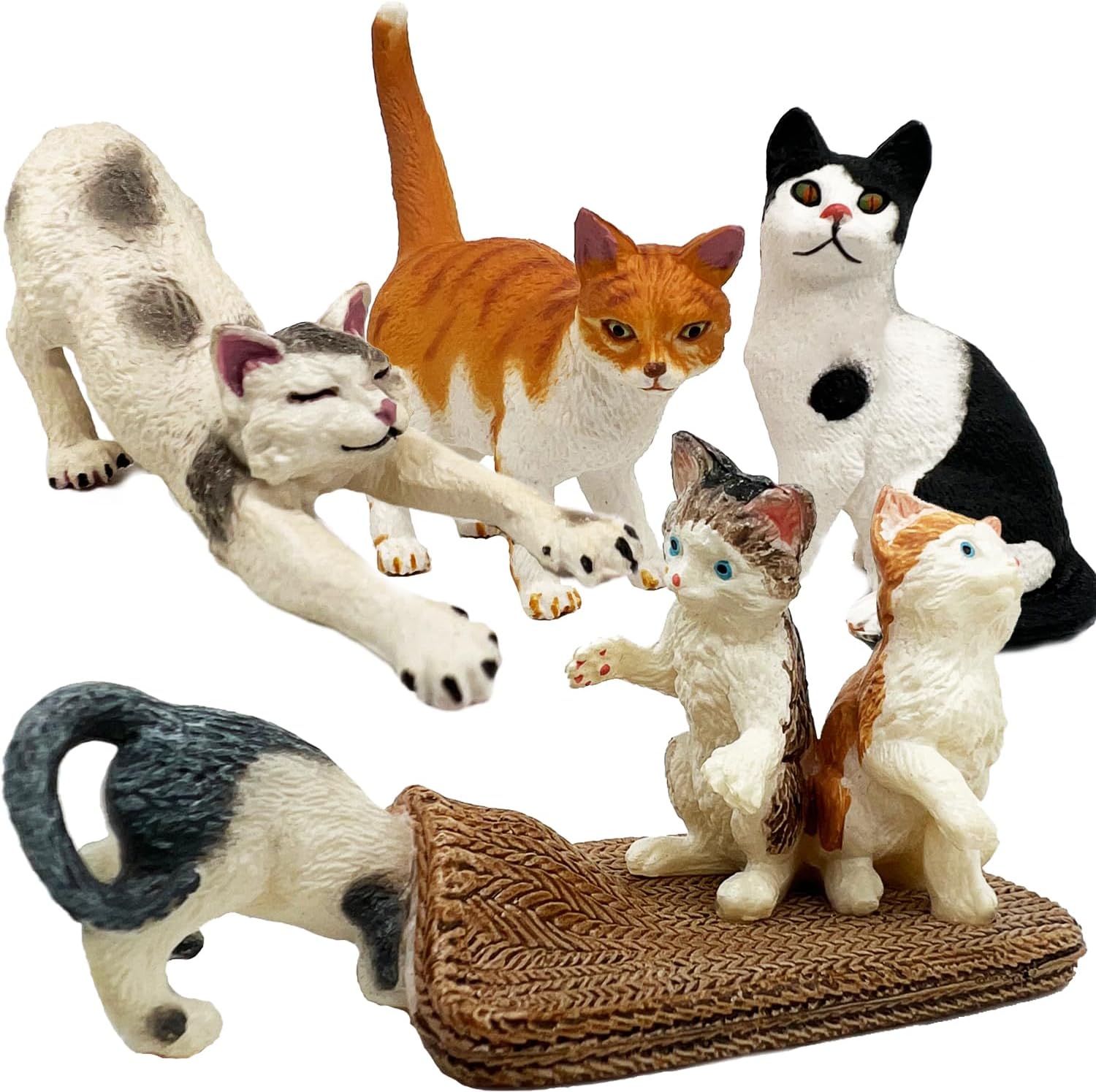 Amazon.com: JFSM INC. 3.75" Grey Cat Stretching Hand Painted Figurine ...