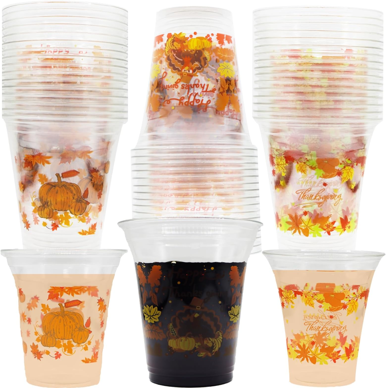 Amazon.com: Blulu 100 Pieces 16 Ounce Thanksgiving Plastic Cups ...