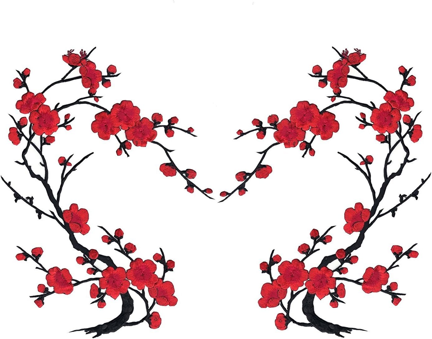 Amazon.com: 2 pcs of Red Embroidery Sakura Cherry Blossom Flowers Iron ...