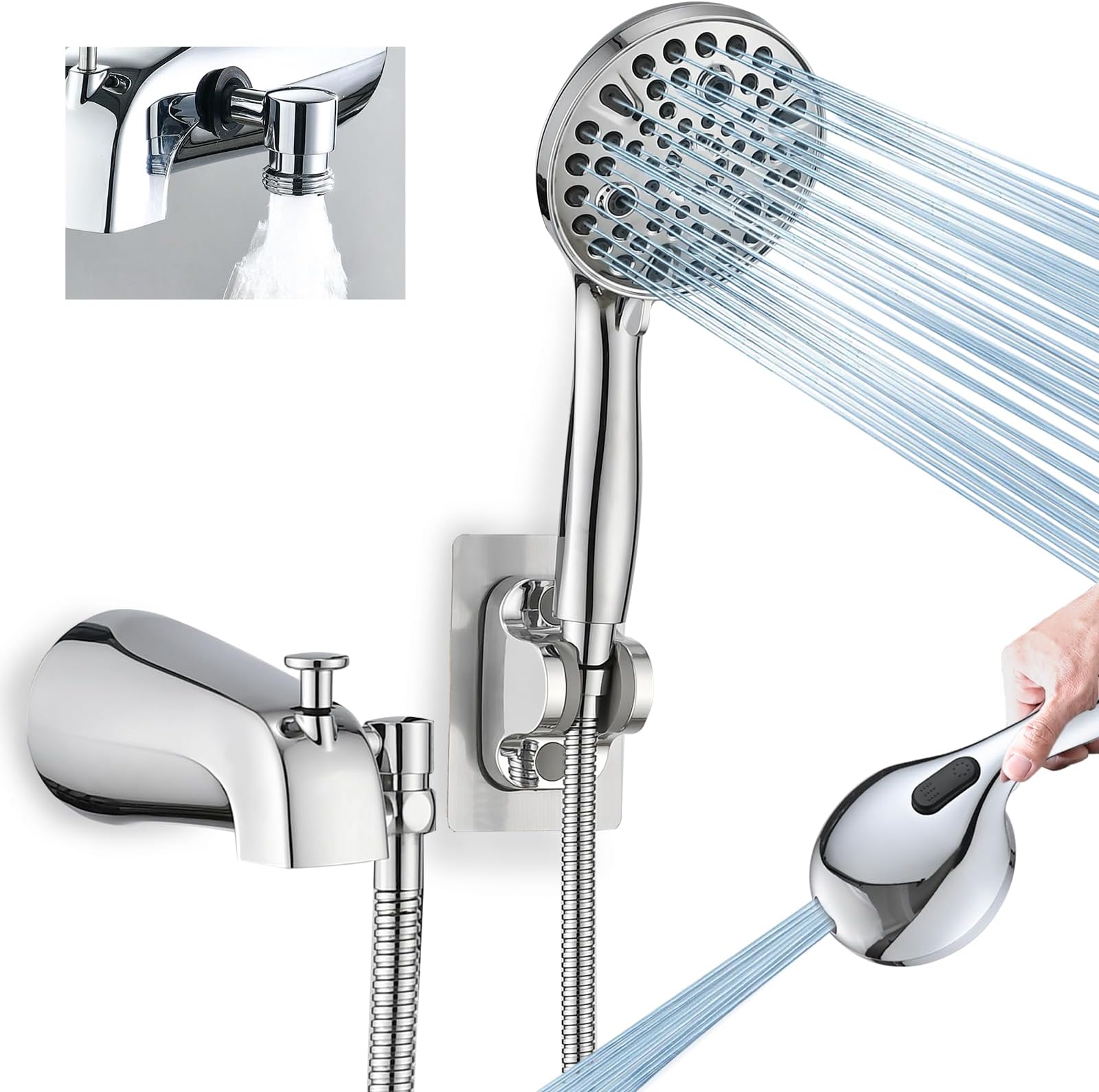 Universal fit Tub Spout with Diverter, All Metal,5+1 Settings High ...