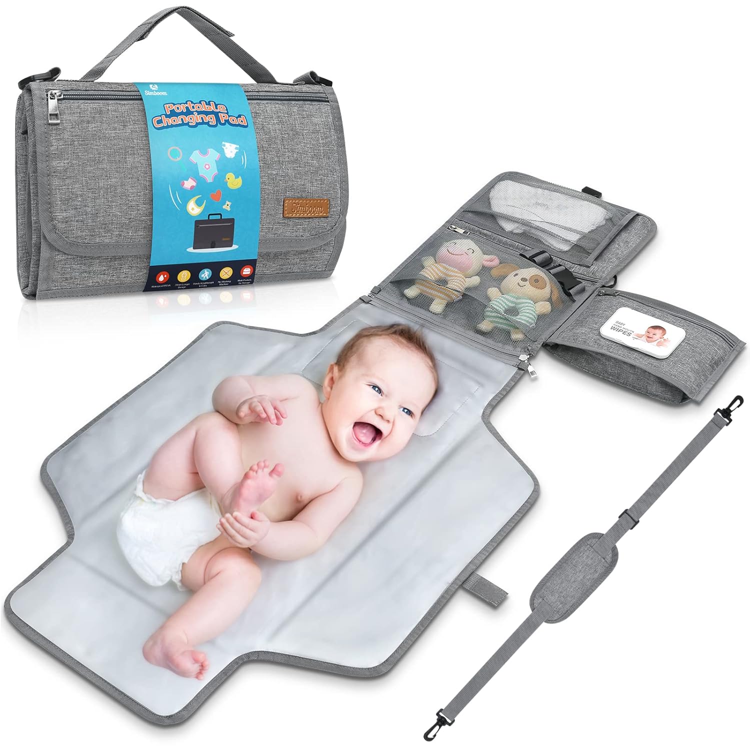 Amazon.com: SIMBOOM Cambiador portátil, cambiador de pañales plegable ...