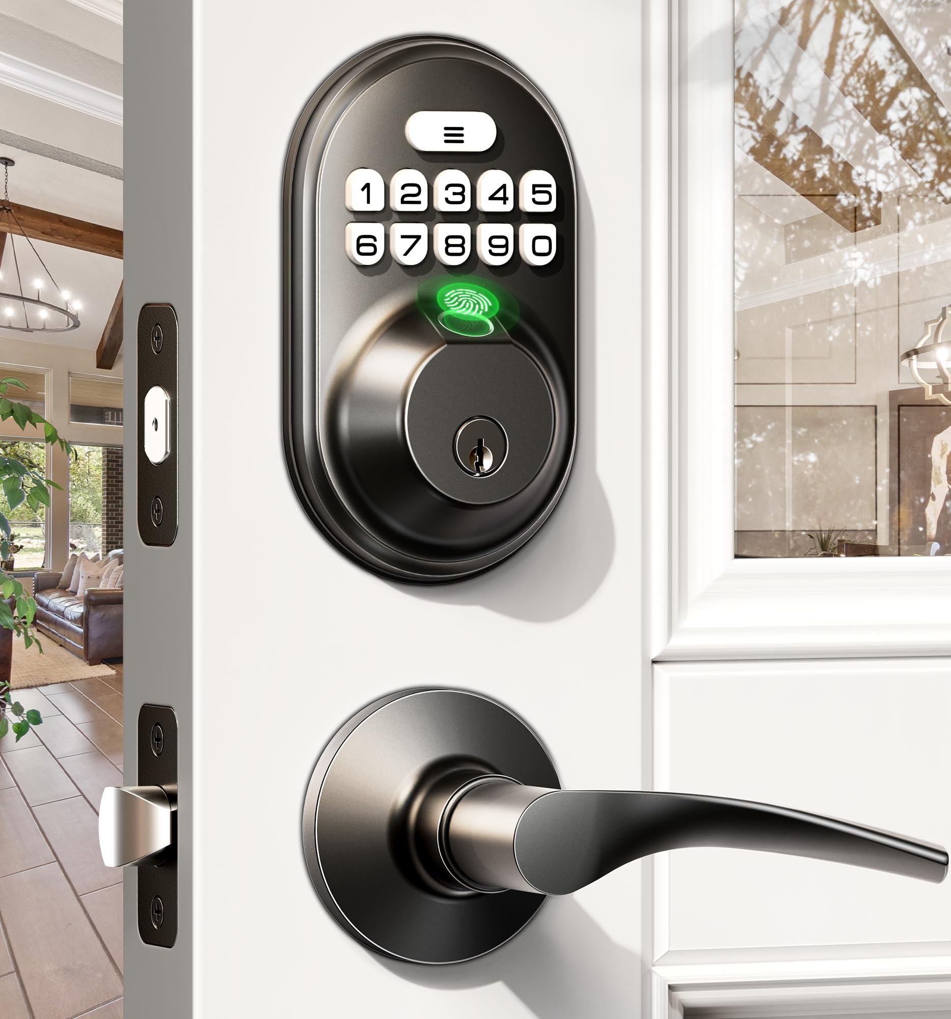 Buy Veise Fingerprint Door Lock with 2 Lever Handles - Keyless Entry ...