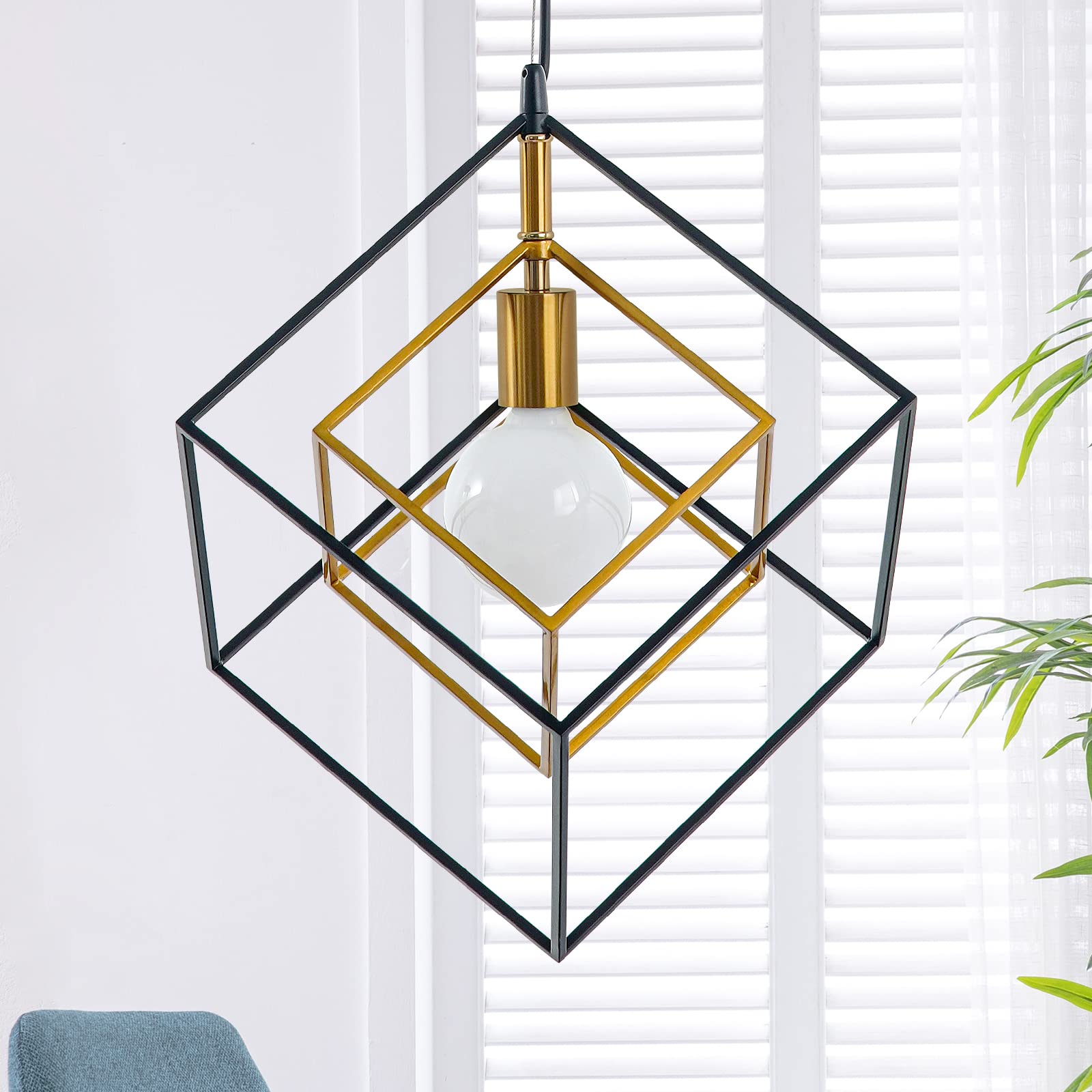 SHANSRUI Modern Geometric Chandelier, 1-Light Metal Pendant Light ...