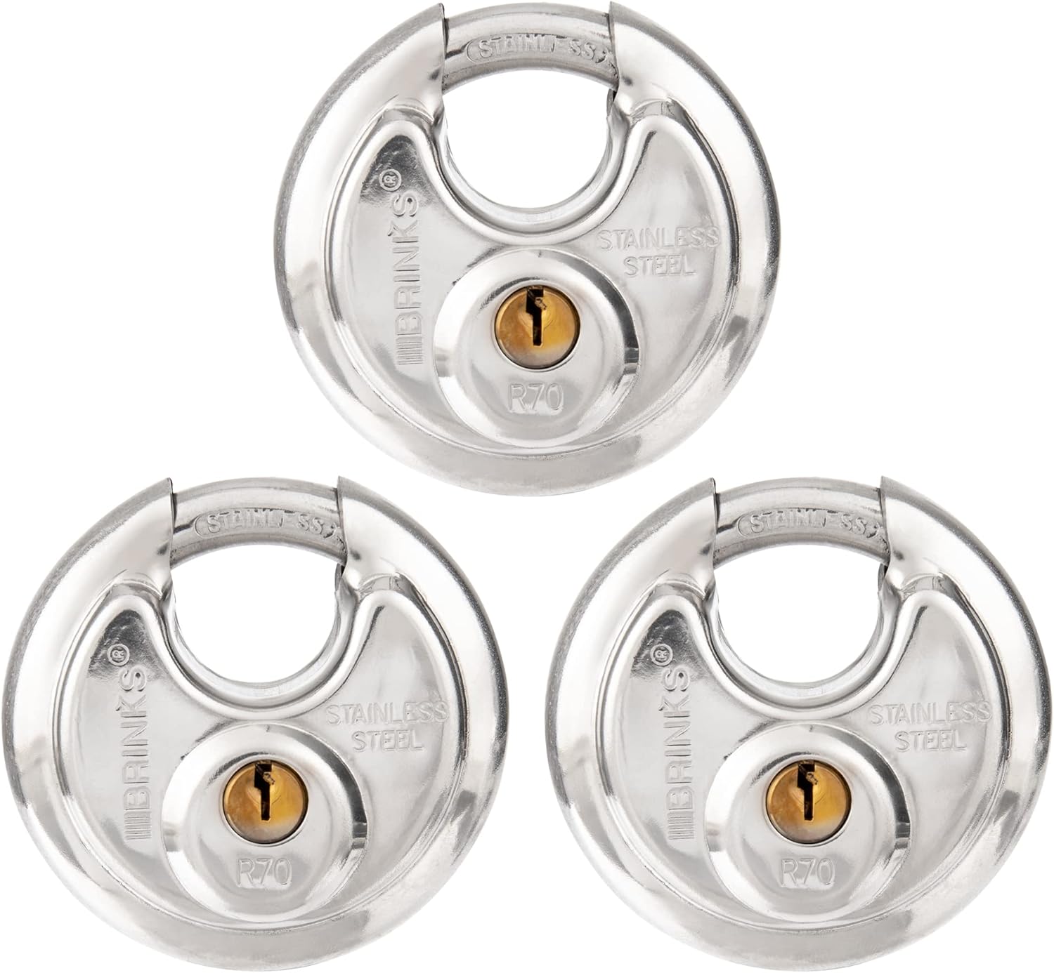 BRINKS – 70mm Keyed Alike Heavy Duty Shielded Discus Padlock – 3 Pack ...
