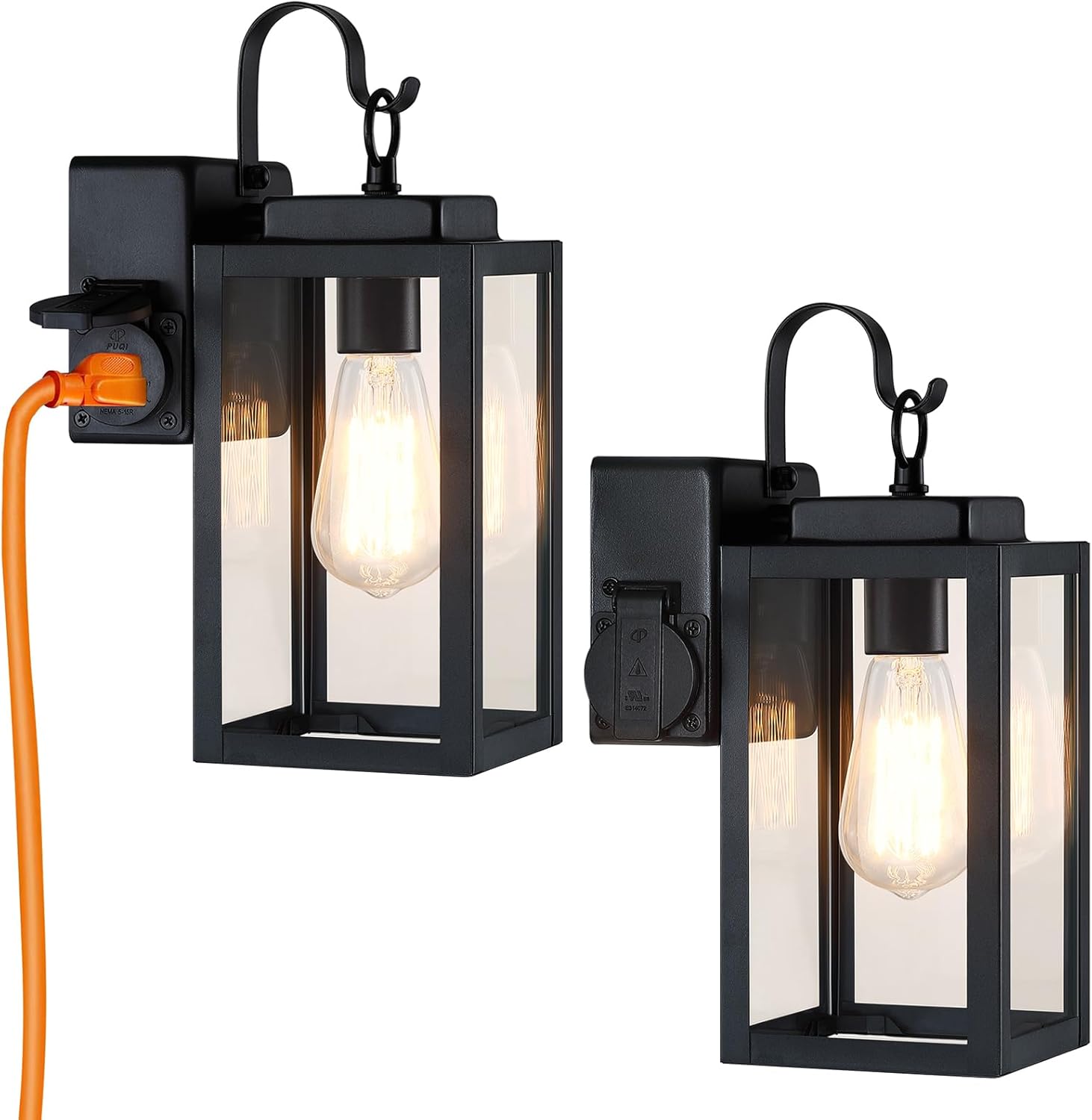 TUUANA 2-Pack Porch Lights with Outlet, Outdoor Wall Light Fixtures ...