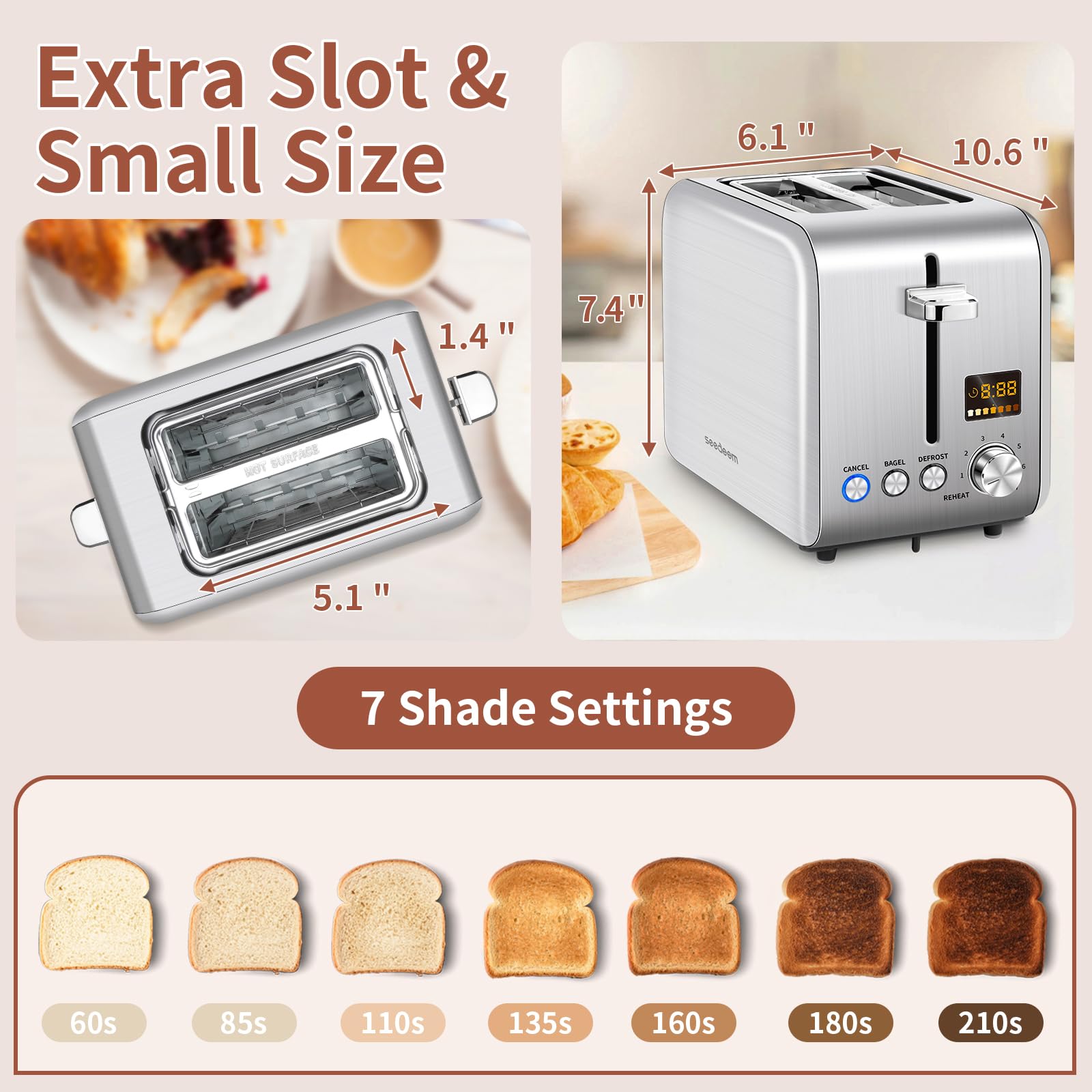Snapklik.com : Toaster 2 Slice, Stainless Toaster Color LCD Display, 7 ...