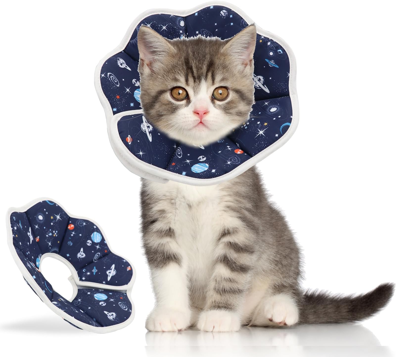 QIYADIN Soft Cat Cone, Adjustable Cat Recovery Collar After Surgery to ...