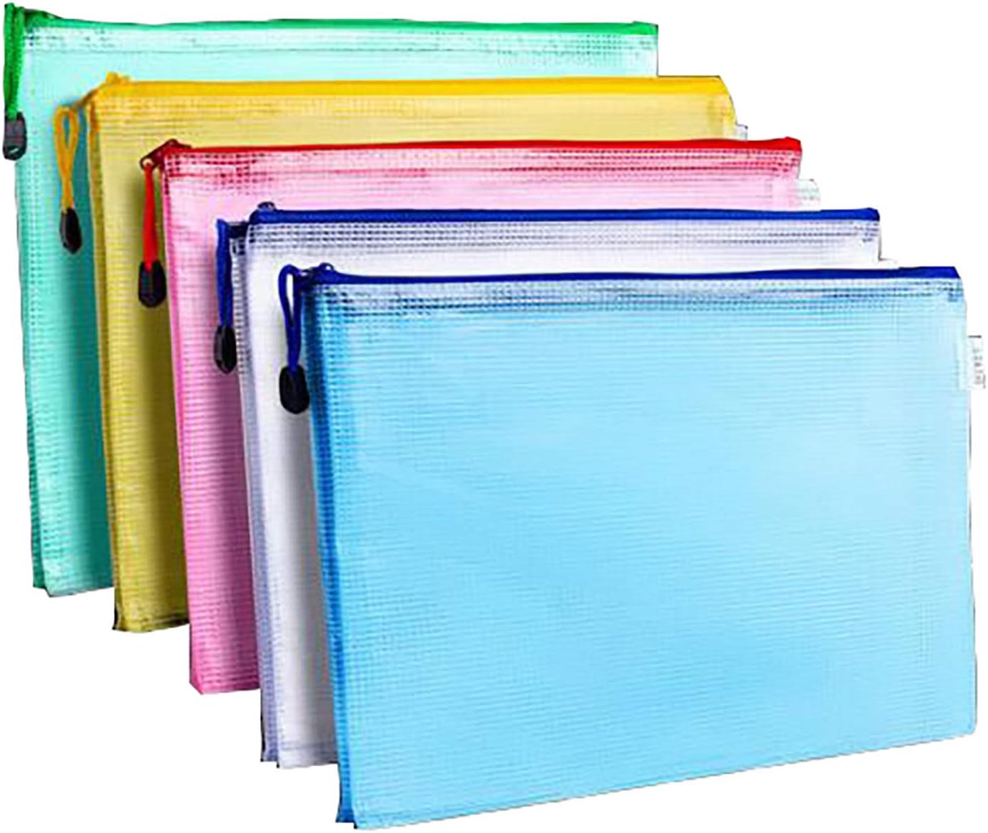 5 Packs A4 Waterproof Plastic Double Layer Zip File Bag Grid Zipper Bag ...