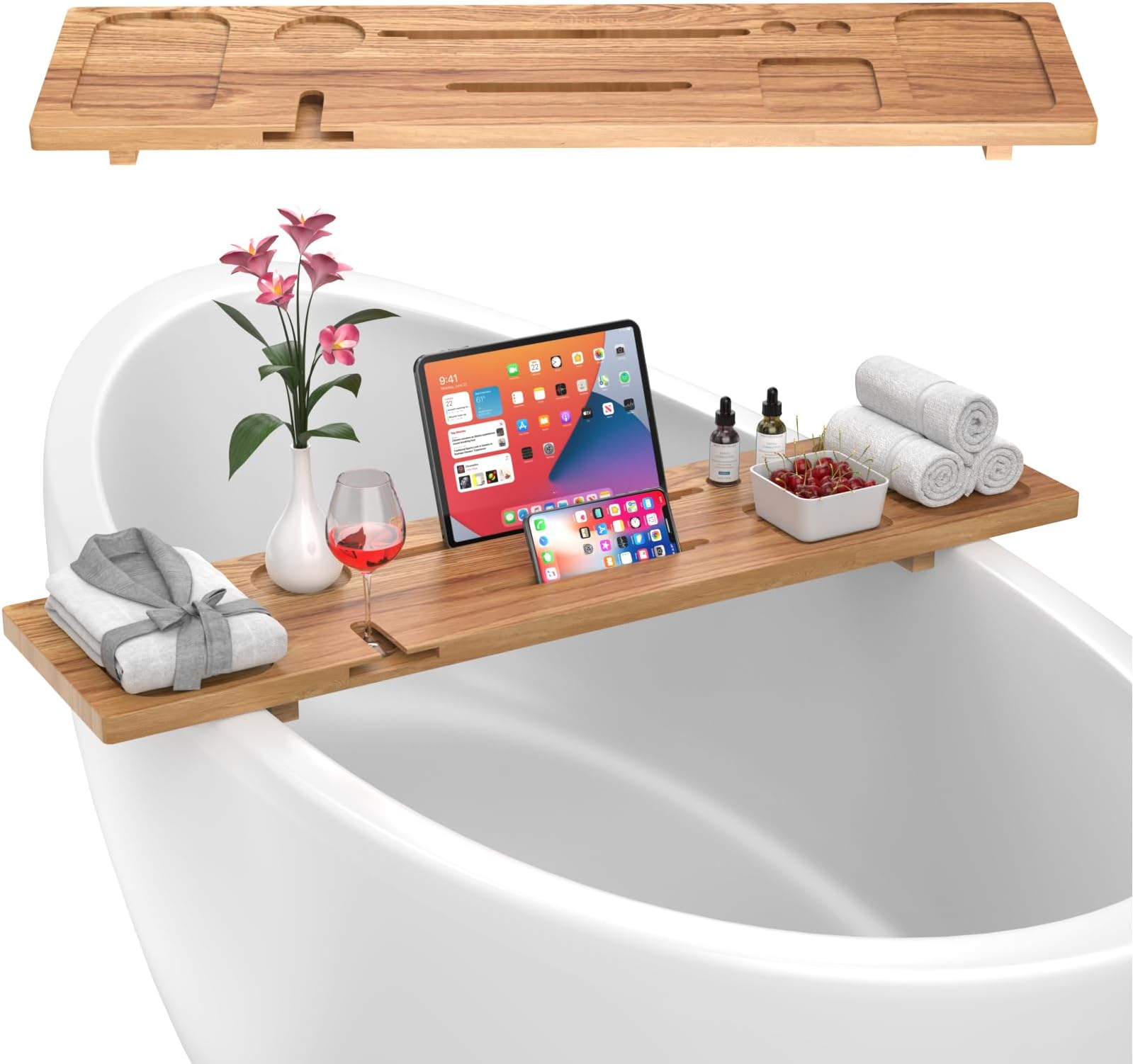 Amazon.com: MUNNAR Bathtub Tray, Solid Pine Wood Bath Tray for Tub ...