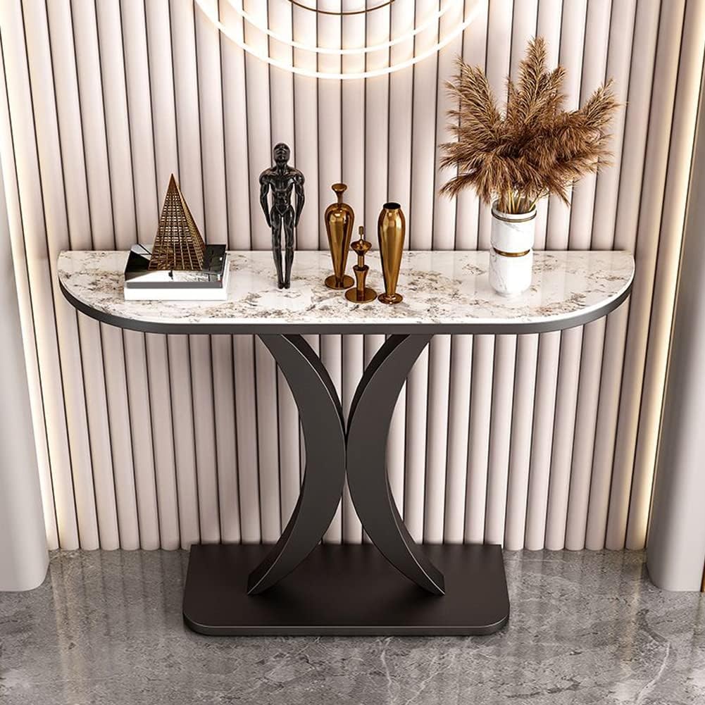 Amazon.com: KWOKING Glam Half Moon Accent Table with Stone Top and Iron ...