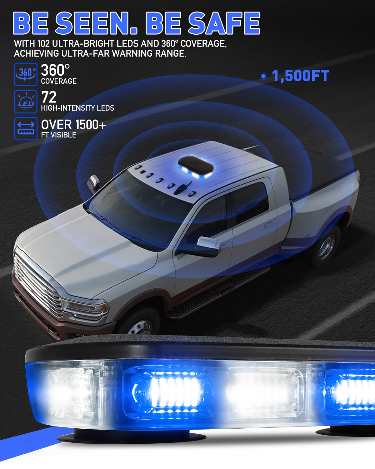 Snapklik.com : 700A Rooftop Emergency Strobe Lights Bar, 72 LED Blue ...