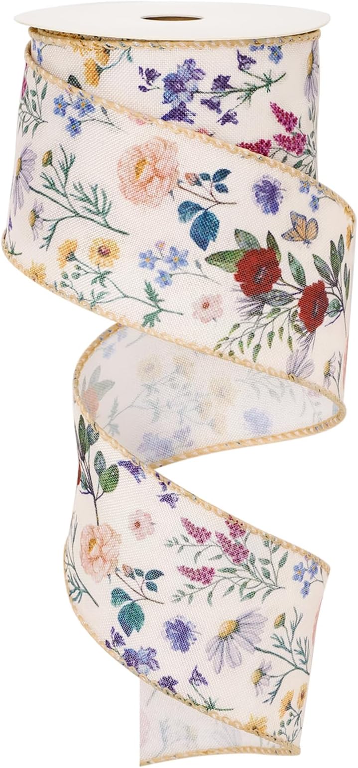 Amazon.com: Generic AnyDesign 4 Rolls Pink Floral Wired Ribbon 2.5 Inch ...