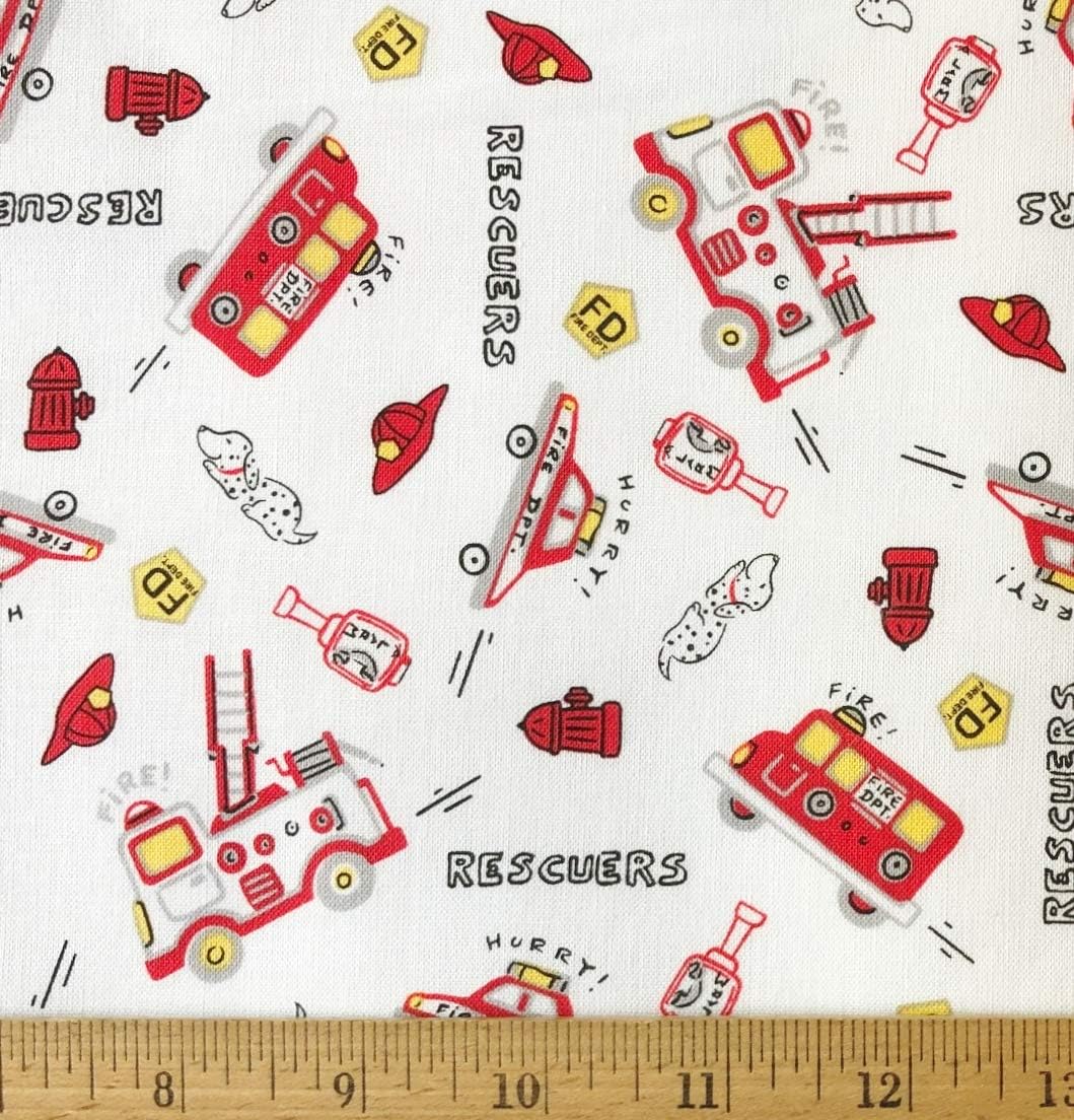 Amazon.com: 1/2 Yard - Fire Trucks & Emergency Rescue Vehicles Tossed ...