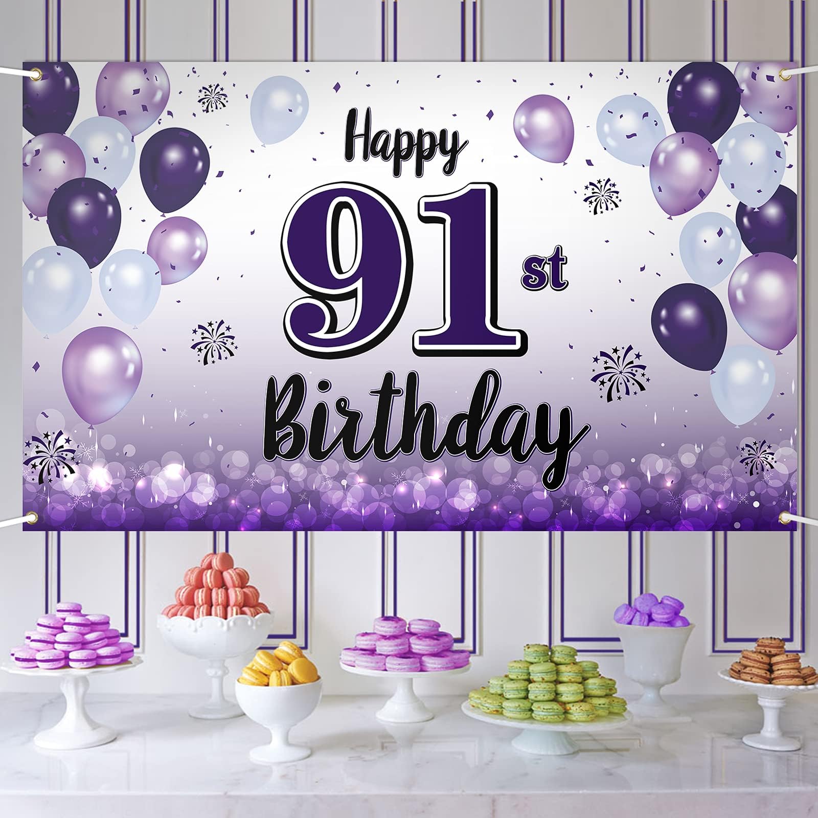 Amazon.com: LASKYER Happy 91st Birthday Large Banner - Cheers to 91 ...