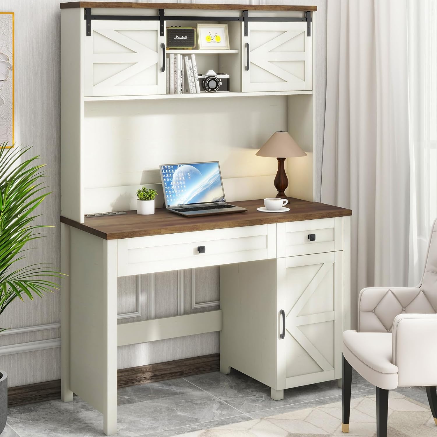 Amazon.com: Halitaa Farmhouse 47"" Executive Desk, Computer Desk with ...