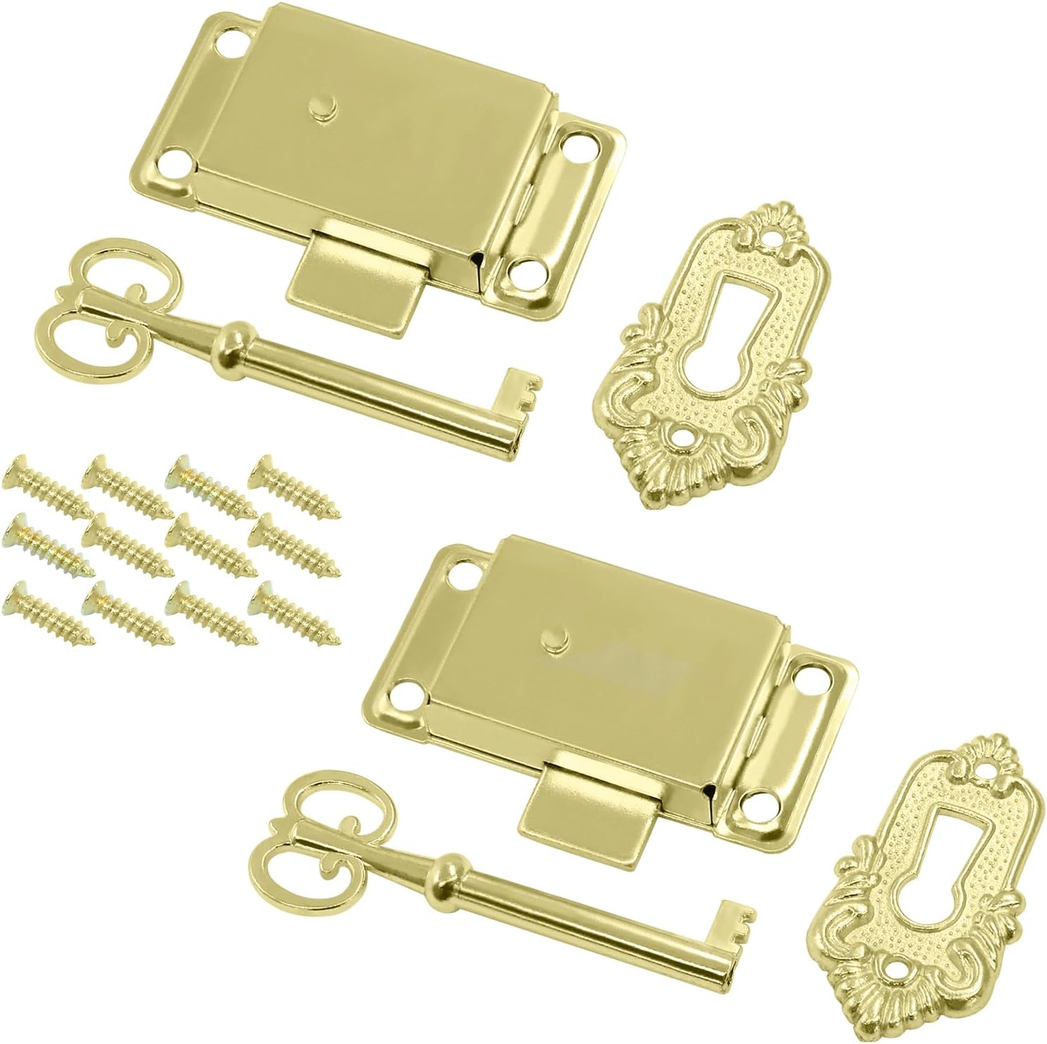 Kyuionty 2 Sets Skeleton Key Lock Decorative Antique Gold Cabinet ...